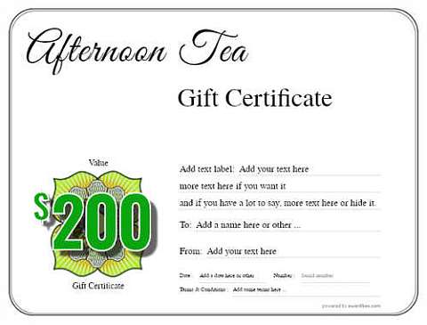Afternoon Tea Gift certificate templates