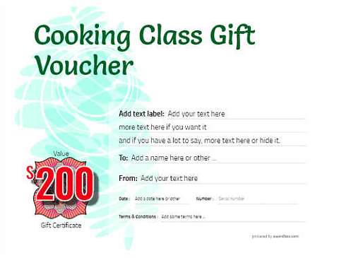 Cooking Class Gift certificate templates