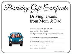Driving lesson gift certificate templates