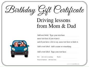 Driving lesson gift certificate templates