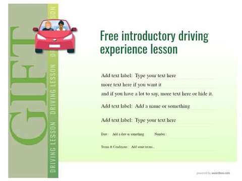 Driving lesson gift certificate templates
