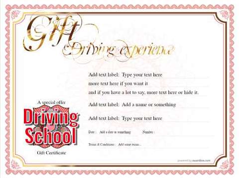 Driving lesson gift certificate templates