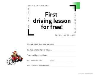 Driving lesson gift certificate templates