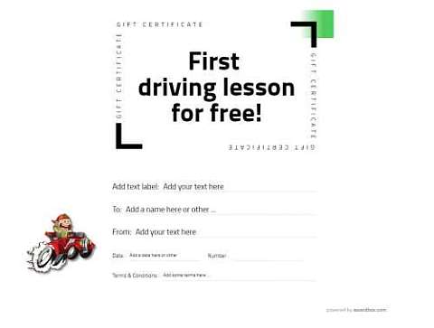 Driving lesson gift certificate templates