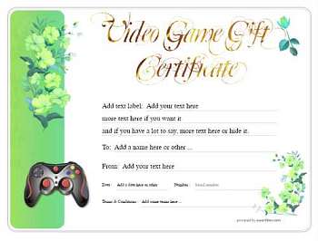 video game gift certificate templates