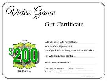 video game gift certificate templates