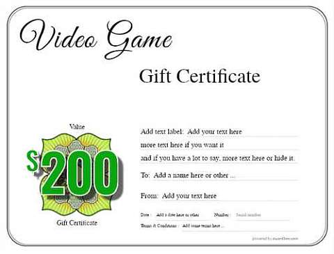 video game gift certificate templates