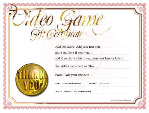 video game gift certificate templates