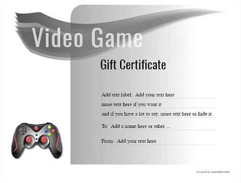 video game gift certificate templates