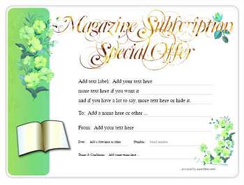magazine subscription gift certificate templates