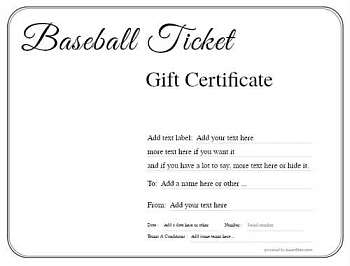 baseball ticket gift certificate templates