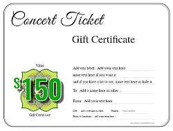 concert ticket gift certificate templates