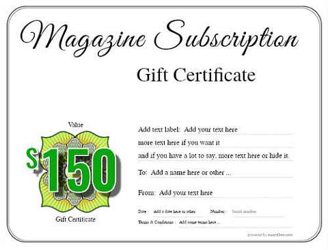 magazine subscription gift certificate templates