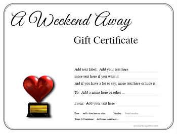 weekend away gift certificate templates