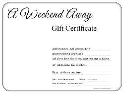weekend away gift certificate templates