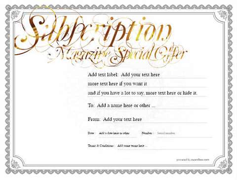 magazine subscription gift certificate templates