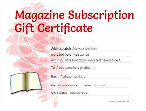 magazine subscription gift certificate templates