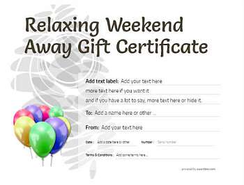 weekend away gift certificate templates